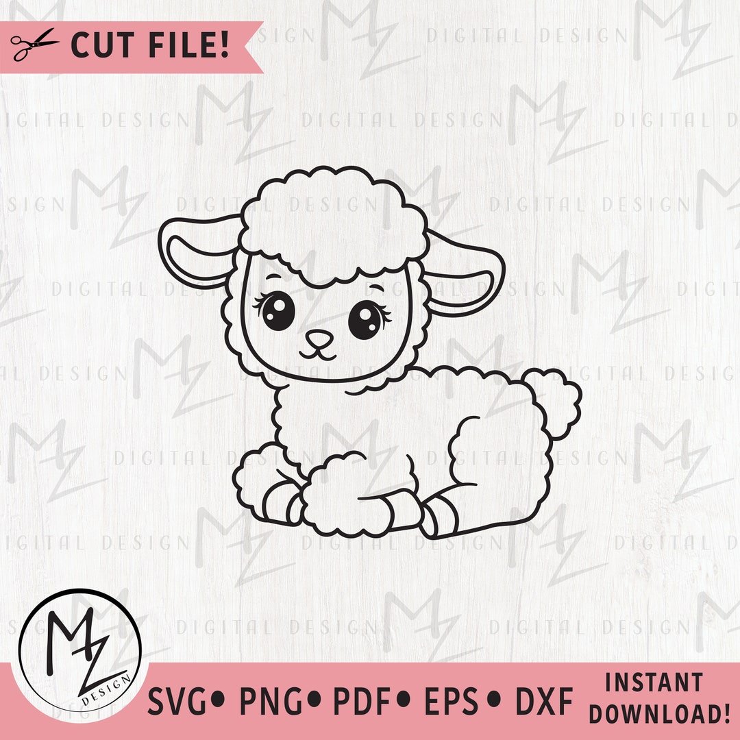 Cute Lamb SVG Laying Lamb Baby Sheep Farm Animals Outline Cut File ...