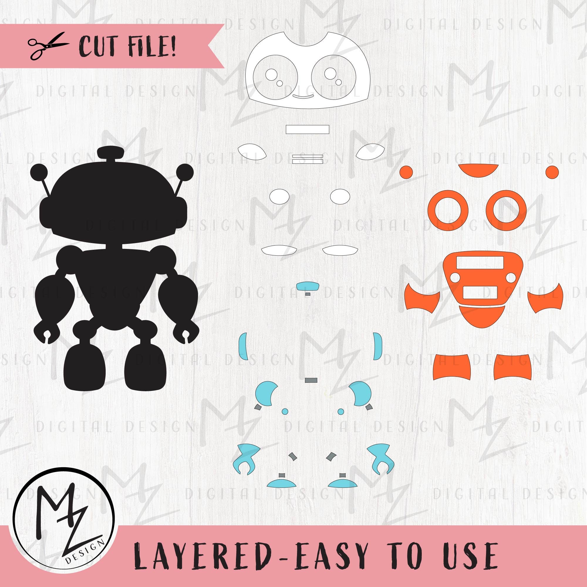 Cute Robot Layered SVG Cut File Cricut Silhouette Kids Shirt Vinyl Iron ...