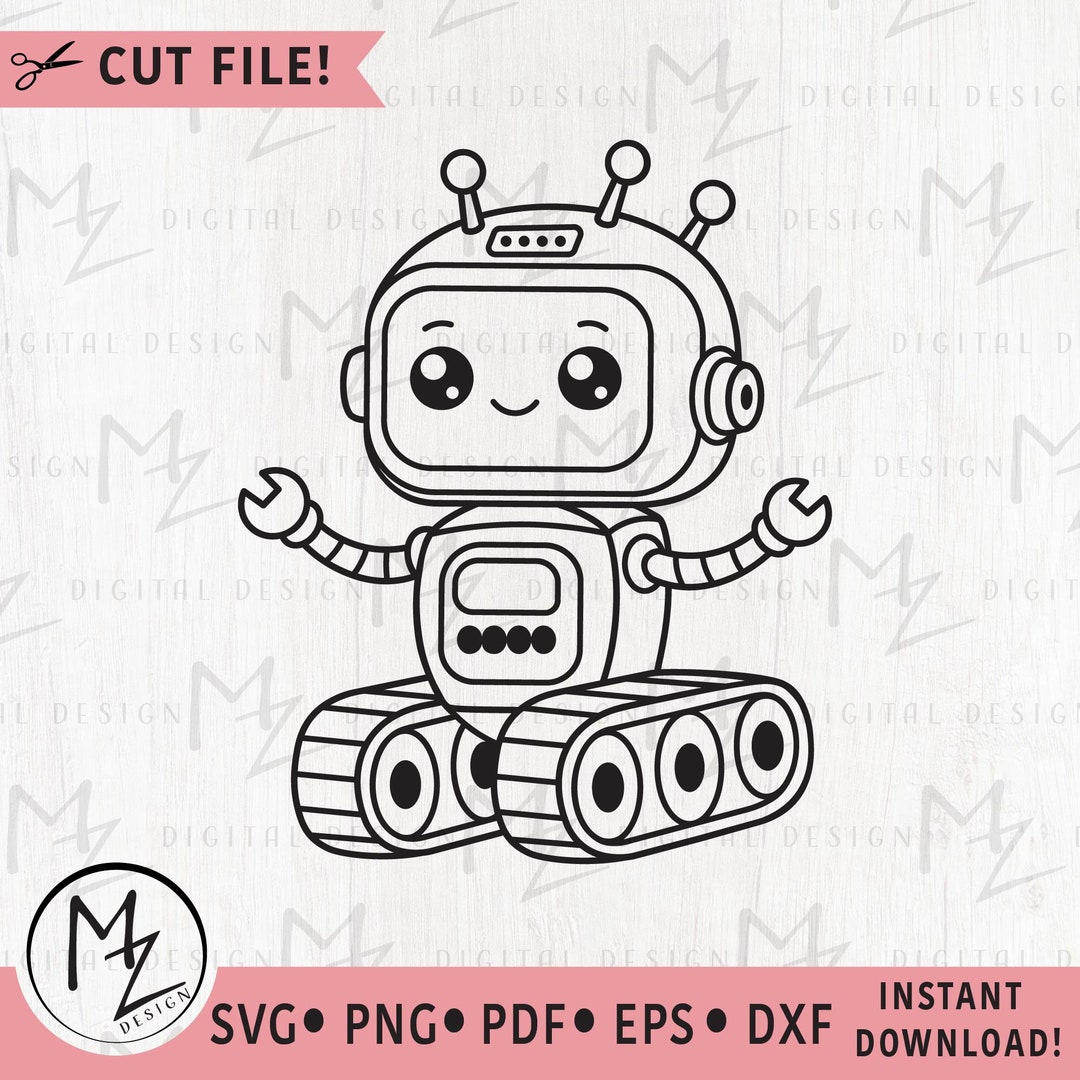 Robot SVG Fun Tracked Robot Outline Cut File Cricut Silhouette Kids ...