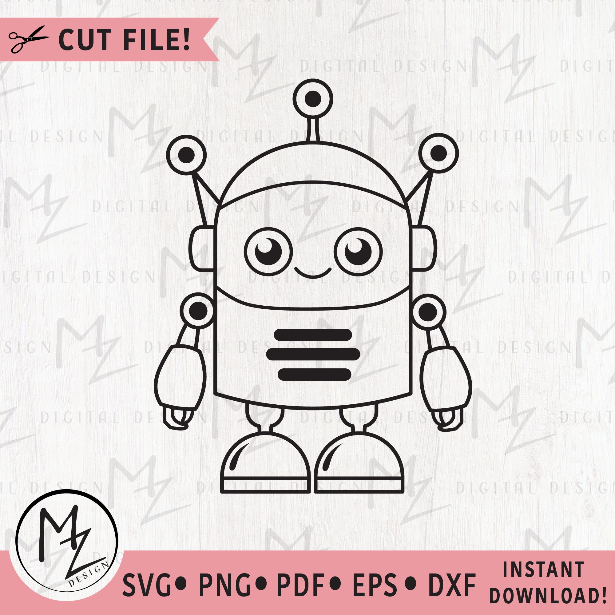 Robot SVG Fun Robot Outline Cut File Cricut Silhouette Kids Shirt Iron ...