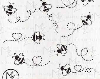 Bee Path Bundle SVG PNG Files for Cutting Machines, Digital Clipart ...