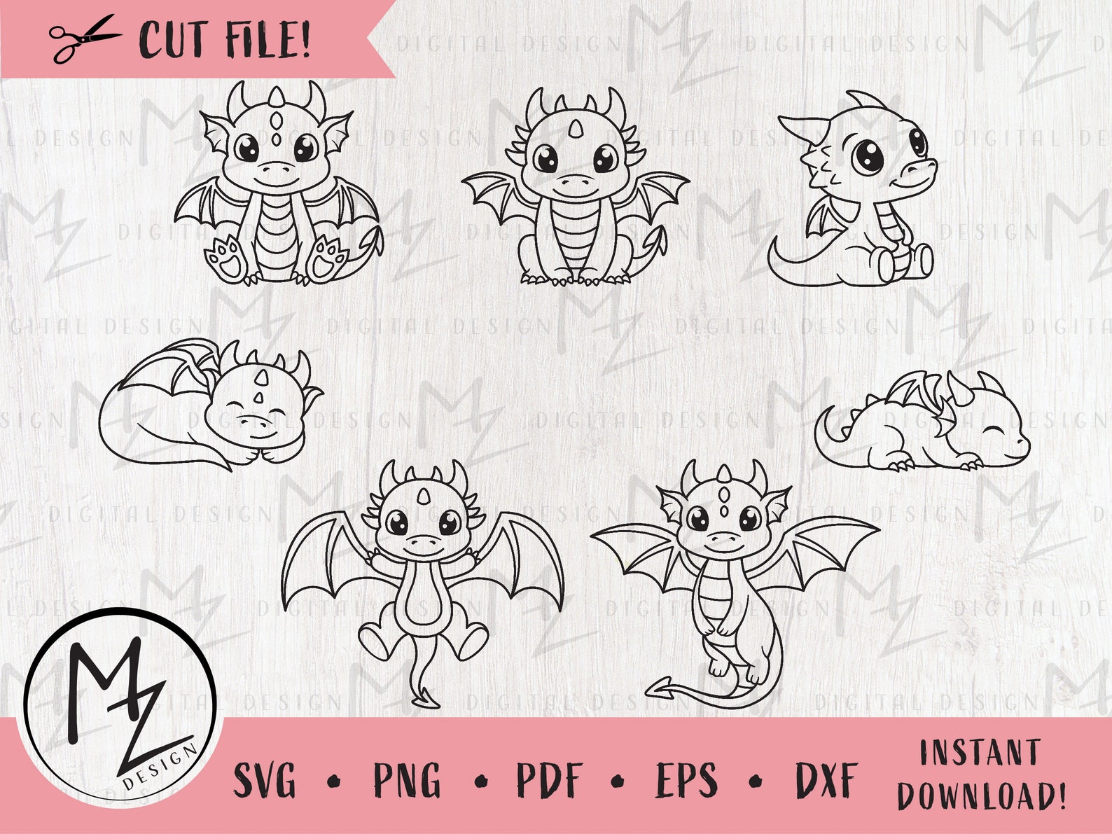 Cute Dragon Bundle SVG Fantasy SVG Kids Dragon Cute Mythical Animal SVG ...