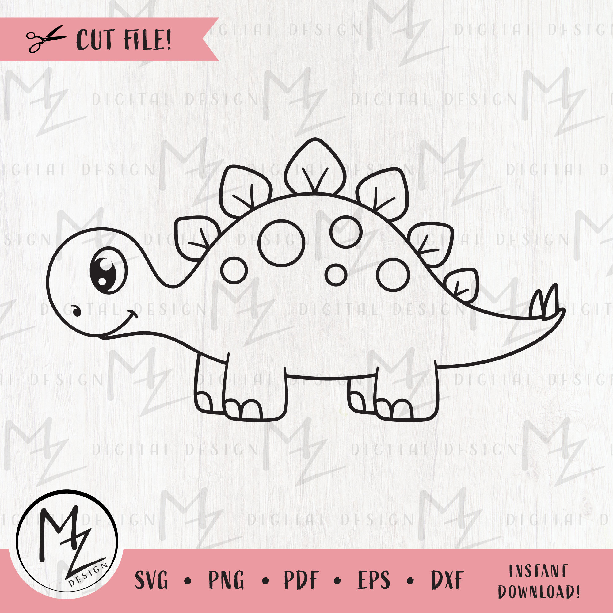 Stegosaurus SVG Cute Baby Dino Stegosaurus Jurassic Animal Outline Cut ...