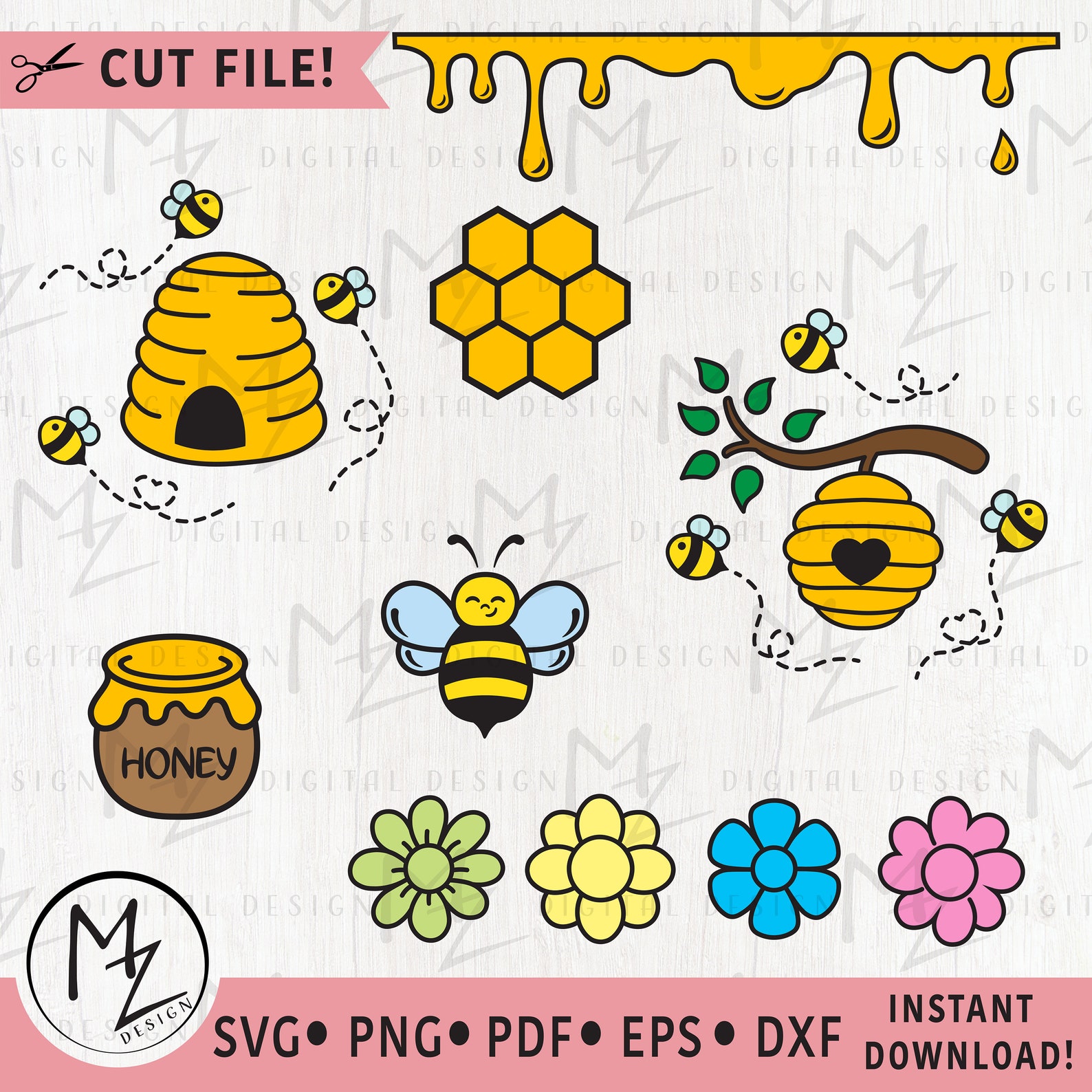 Bee Layered SVG Bundle Honeycomb Beehive Honey Flower Cutting File ...