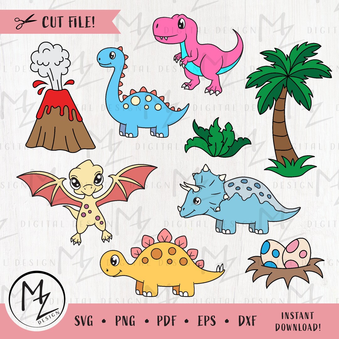 Dinosaur SVG Bundle Layered Cut File T-rex Brontosaurus Stegosaurus ...
