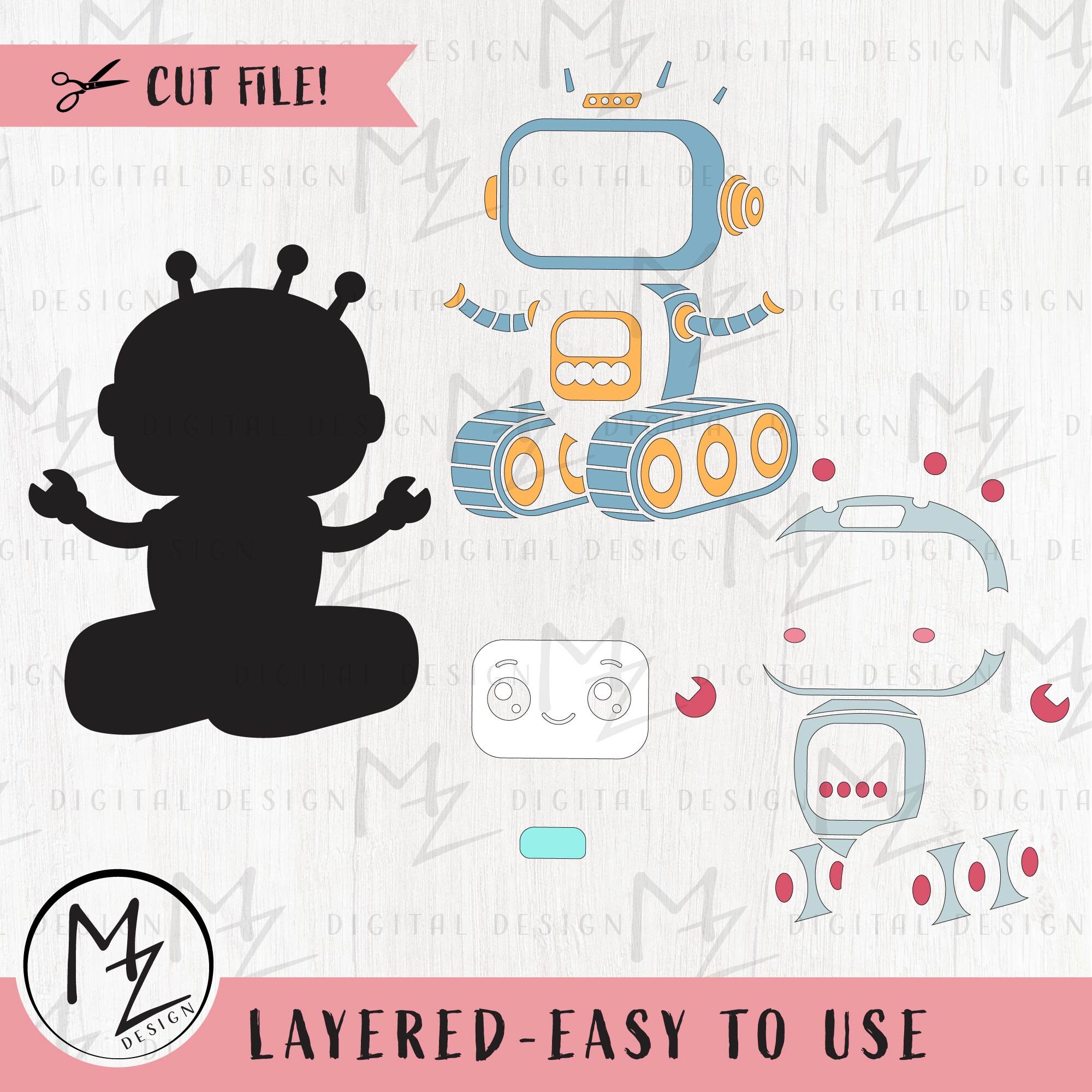 Robot SVG Fun Tracked Robot Layered Cut File Cricut Silhouette Kids ...