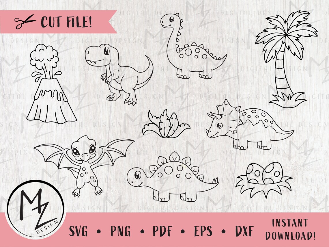 Dinosaur SVG Bundle Outline T-rex Brontosaurus Stegosaurus - Etsy