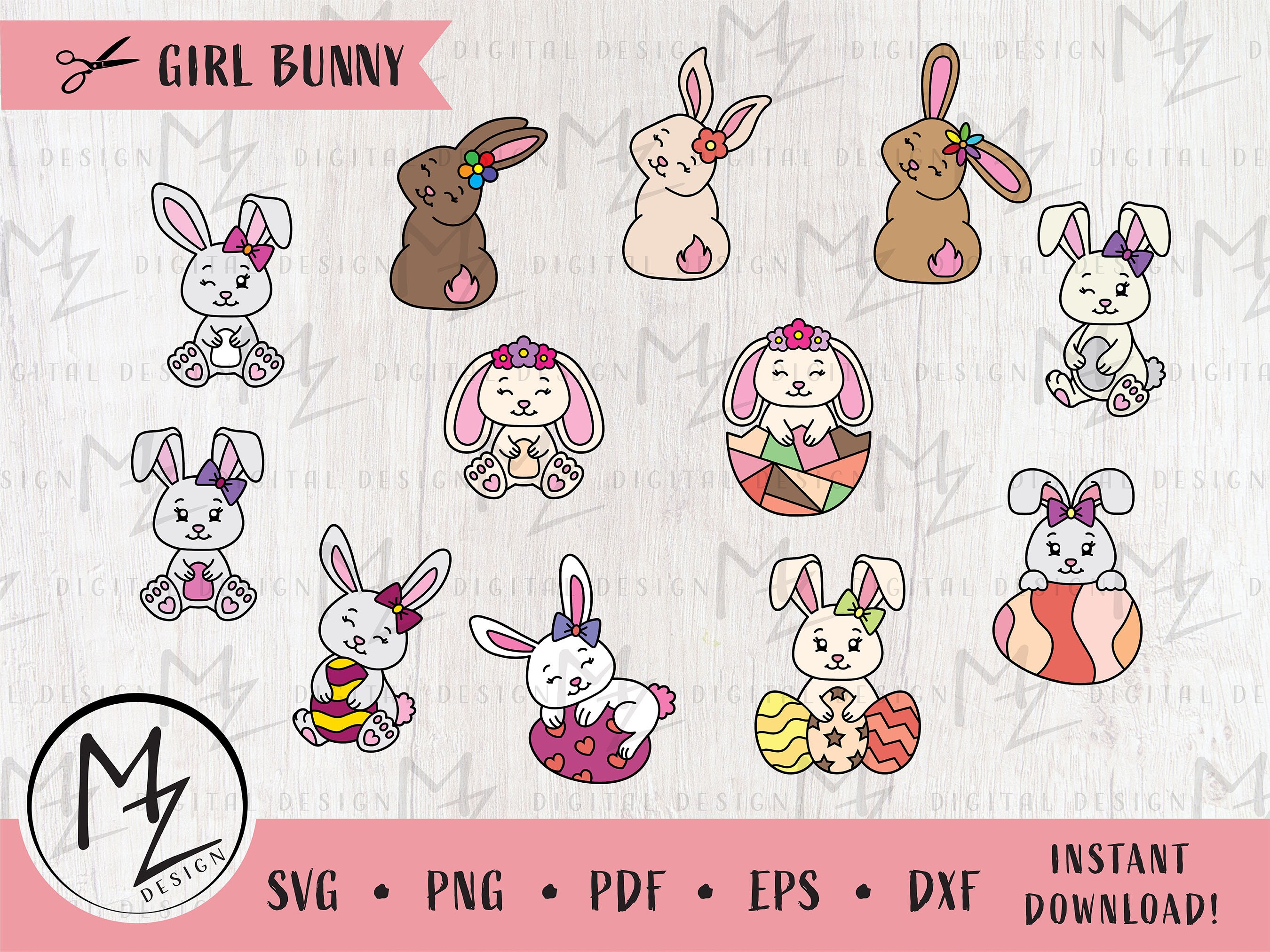 Easter Bunny SVG Bundle Bunny Cut File Cute Baby Rabbit Nursery Baby ...