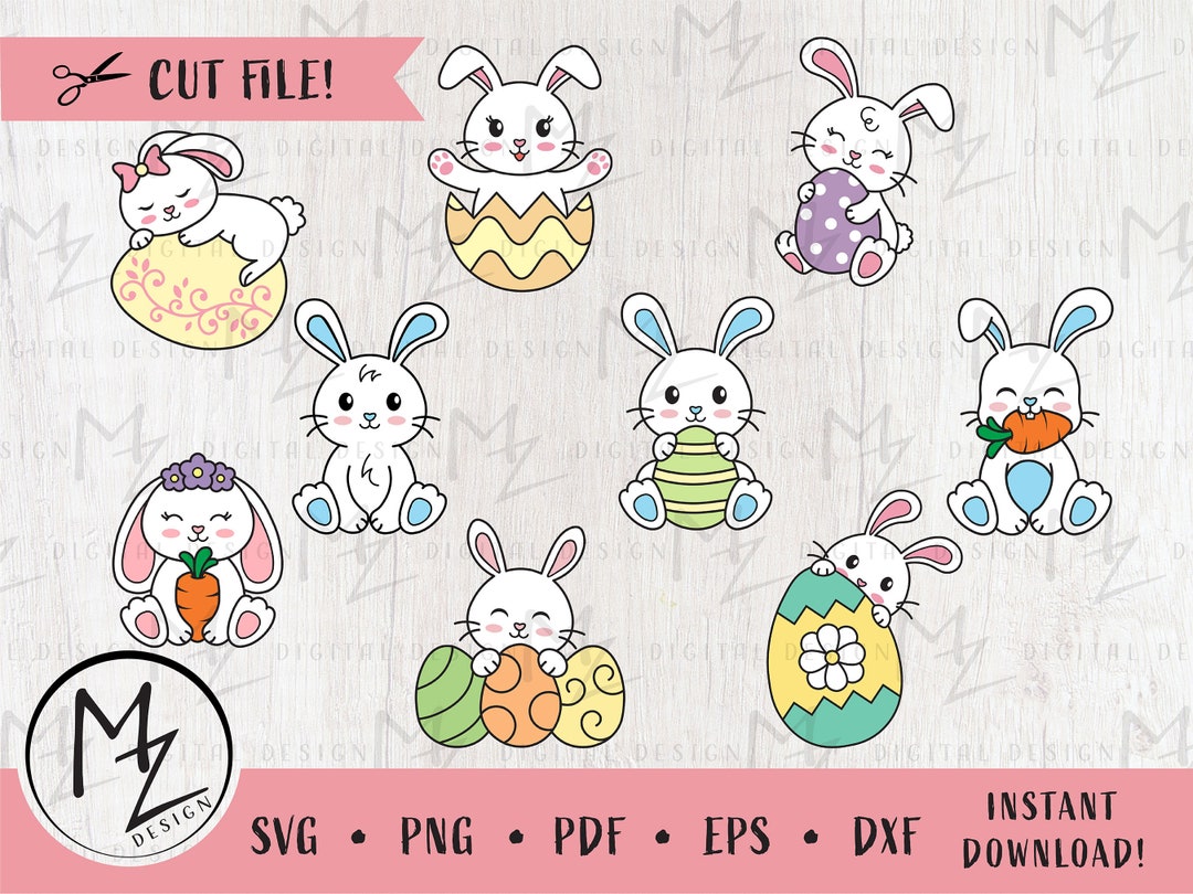Easter Bunny SVG Bundle Cute Rabbit Easter Eggs Layered Cut File for ...