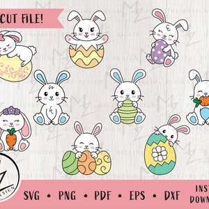 Easter Bunny SVG Bundle Cute Rabbit Easter Eggs Layered Cut File for ...