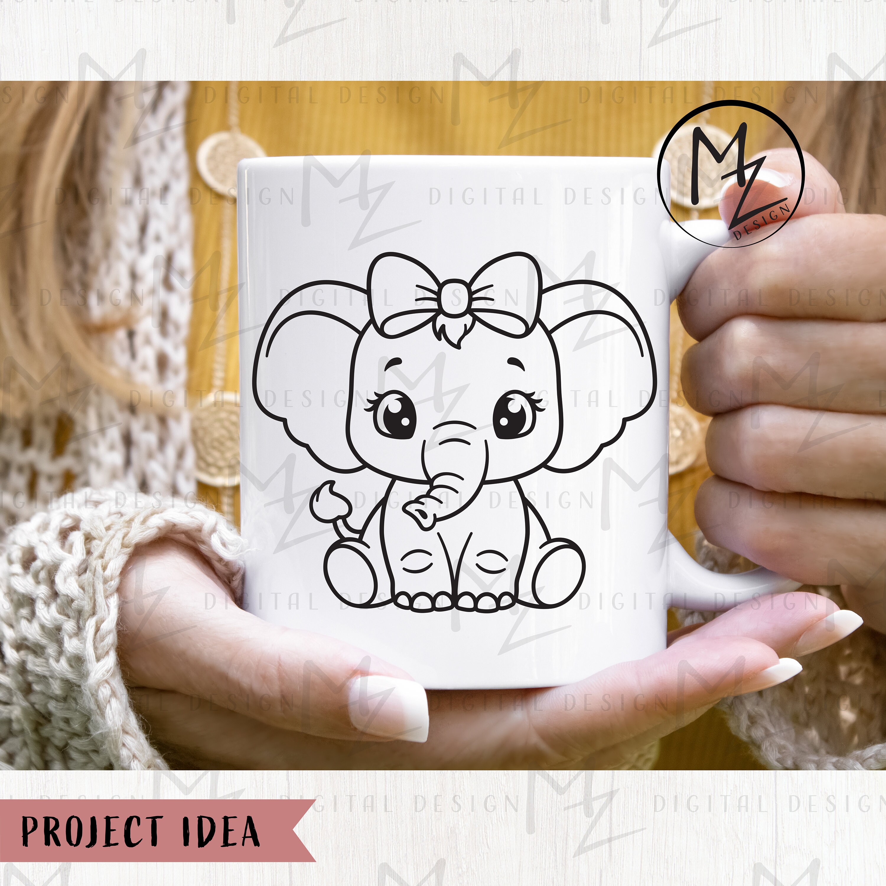 Cute Elephant With Bow SVG Baby Elephant Outline Cut File Cricut ...