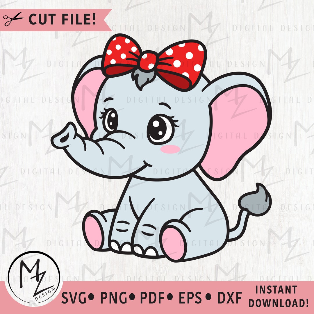 Baby Elephant SVG Cute Elephant Girl With a Bow Layered Cut File for ...