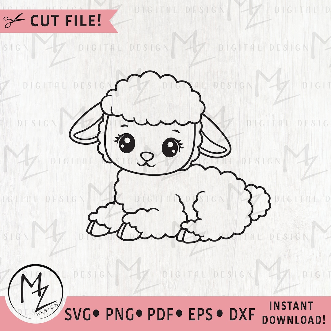 Cute Lamb SVG Laying Lamb Baby Sheep Farm Animals Outline Cut File ...