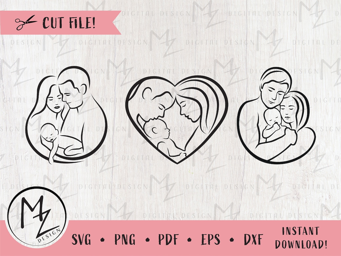 Mom Dad Baby Love SVG Mother and Father Holding Baby Mom Dad Baby Heart ...