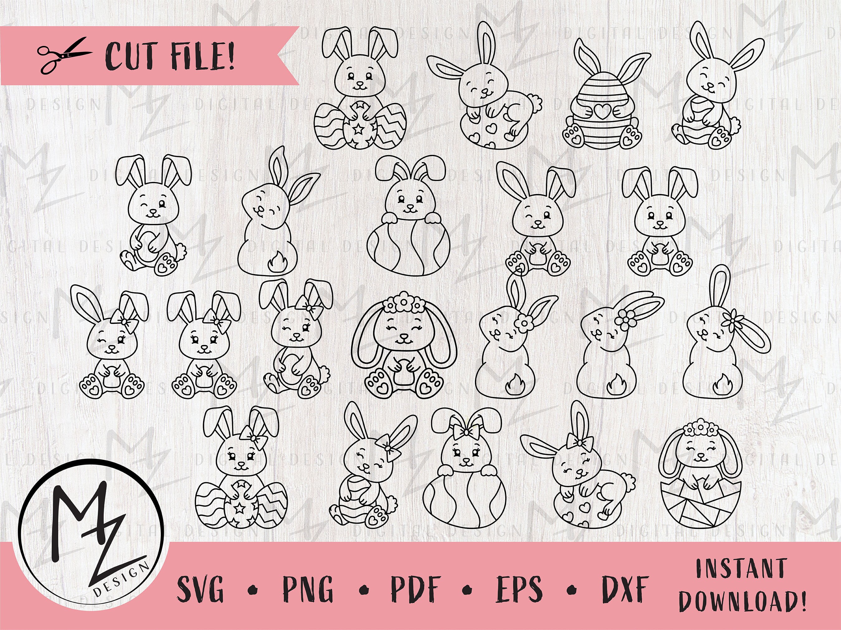 Easter Bunny SVG Bundle Bunny Cut File Cute Baby Rabbit Nursery Baby ...