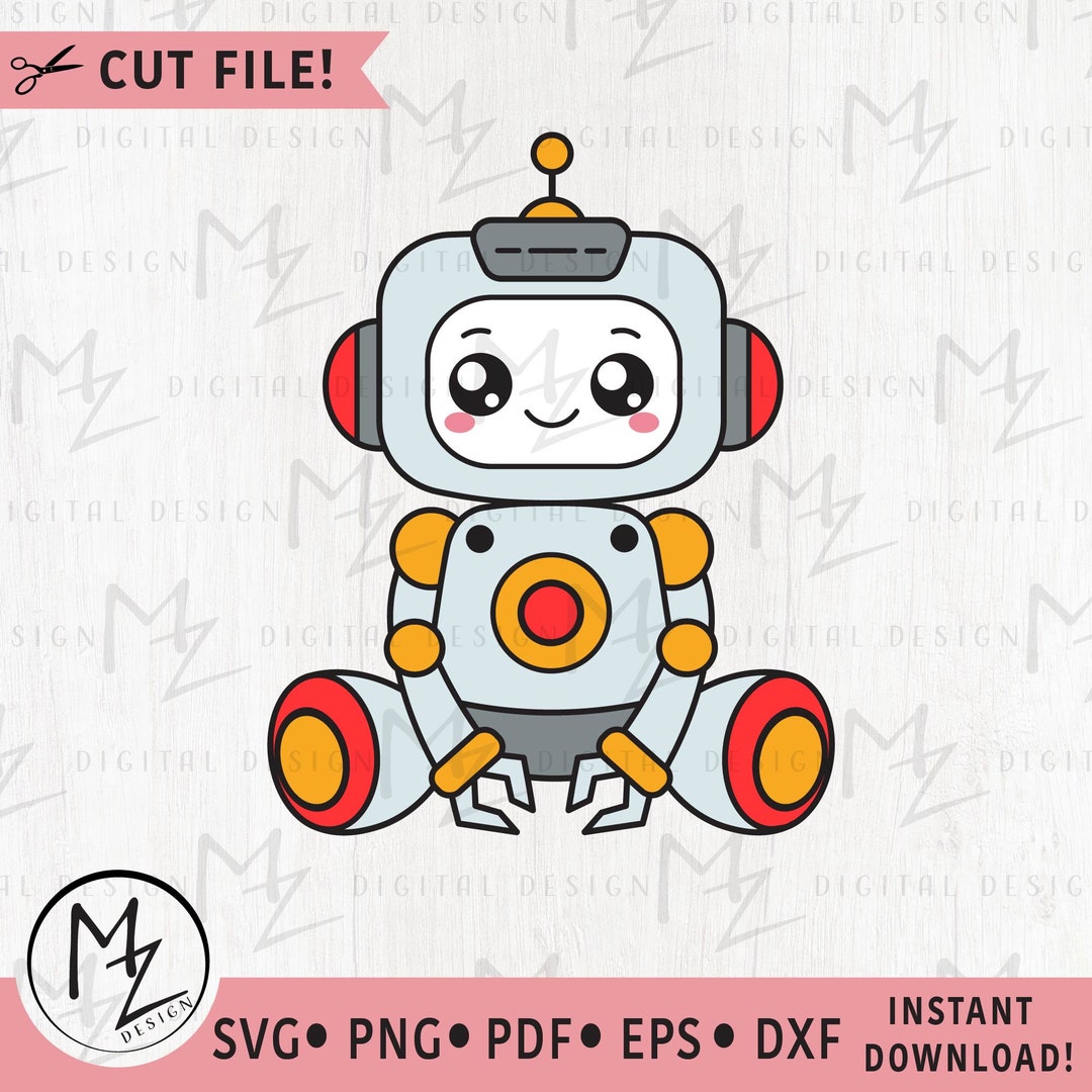 Robot SVG Sitting Little Robot Layered Cut File Cricut Silhouette Kids ...