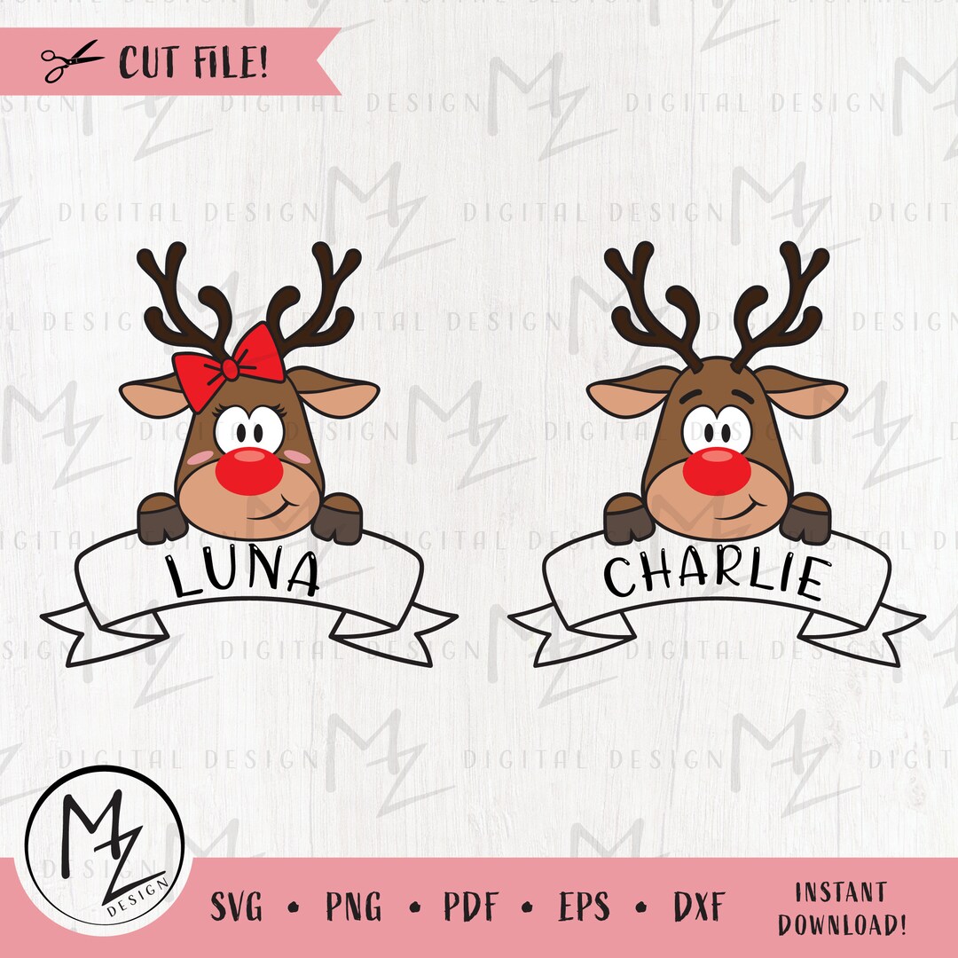 Reindeer Monogram SVG: Christmas Cut File, Name Label Frame (digital ...