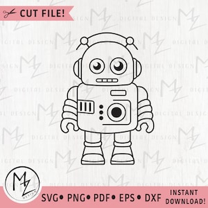 Robot SVG Fun Robot Outline Cut File Cricut Silhouette Kids Robot Shirt ...