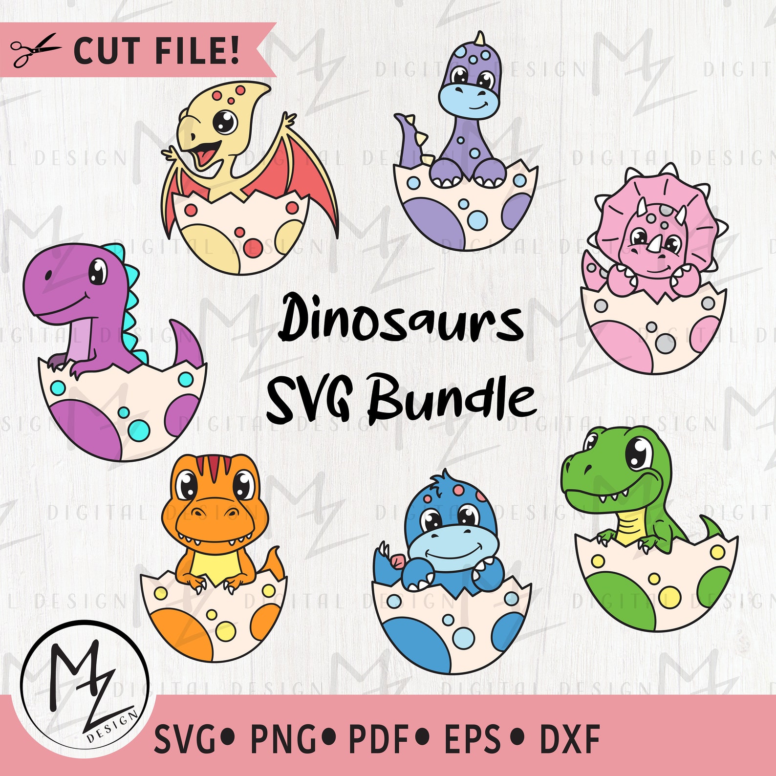 Baby Dino SVG Bundle T-rex Brontosaurus Stegosaurus Triceratops ...