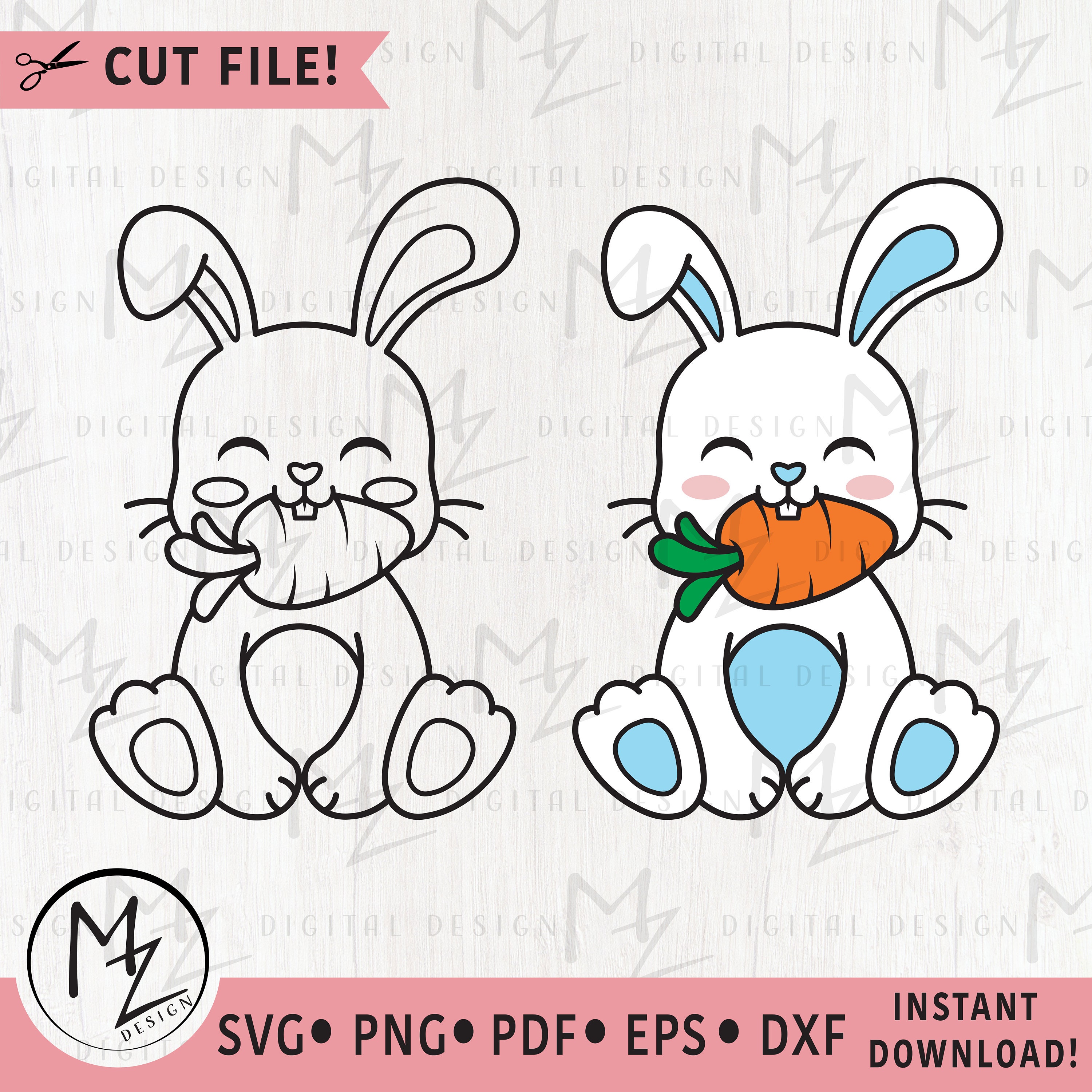 Bunny With a Carrot SVG Cute Sitting Rabbit Outline Cut File for Cricut ...
