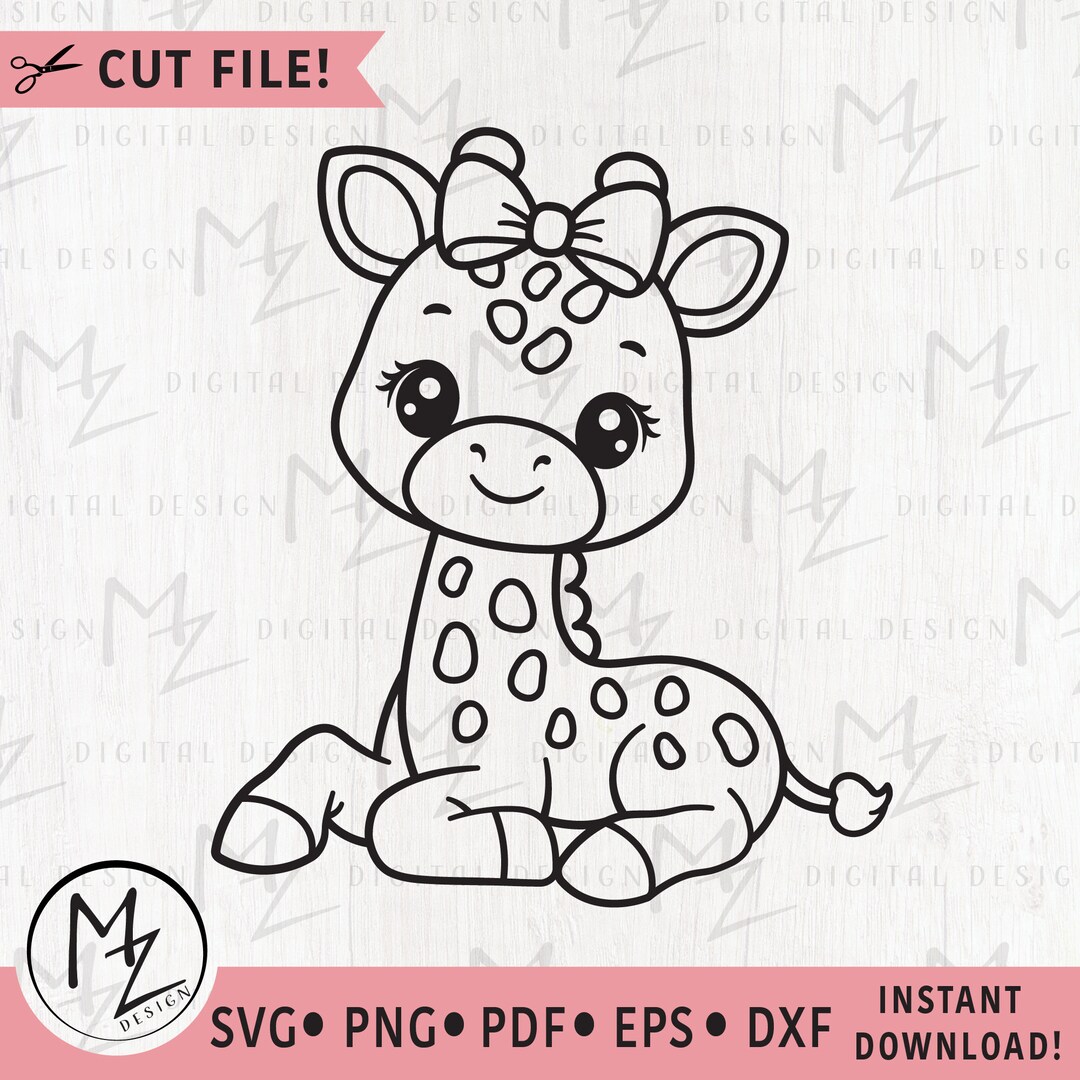 Giraffe SVG Cute Girl Giraffe Bow Outline Cut File Cricut Silhouette ...
