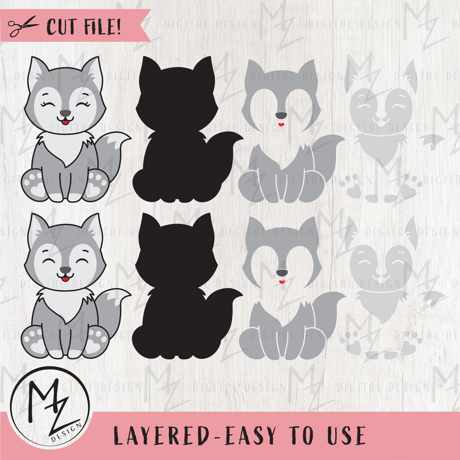 Wolf Svg, Cute Wolf Svg, Cut File, Woodland Animals Svg, Wolf Pack Svg ...