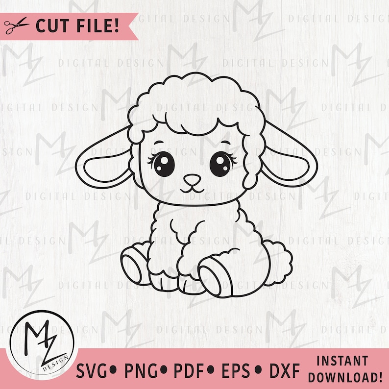 Cute Lamb SVG Sitting Lamb Baby Sheep Farm Animal Outline Cut File ...