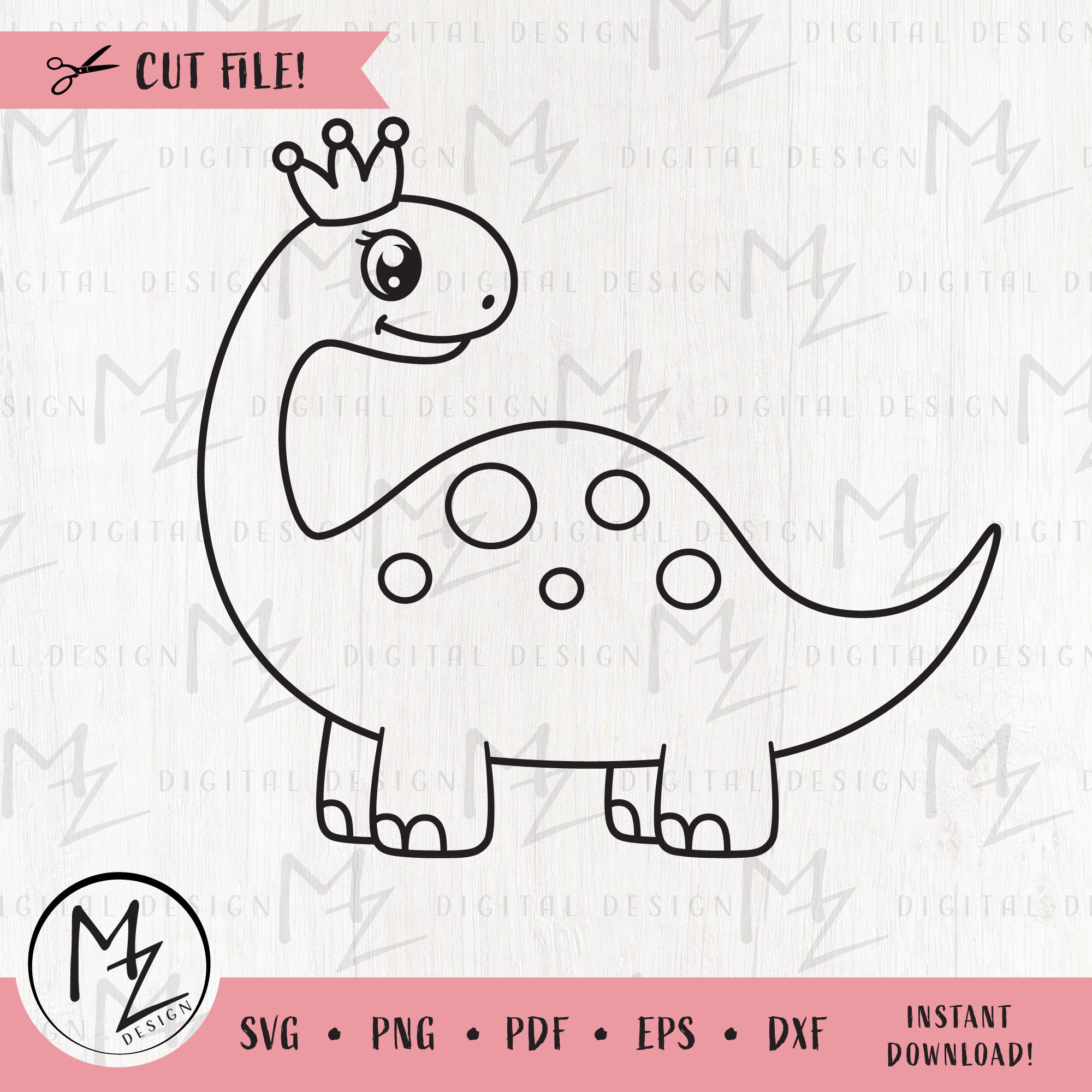 Brontosaurus SVG Cute Baby Dino Girl With Crown Jurassic - Etsy