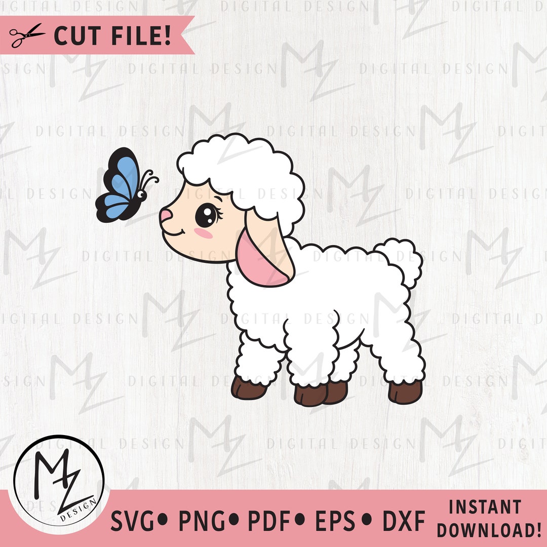 Cute Lamb SVG Lamb and Butterfly Baby Sheep Farm Animal Layered Cut ...