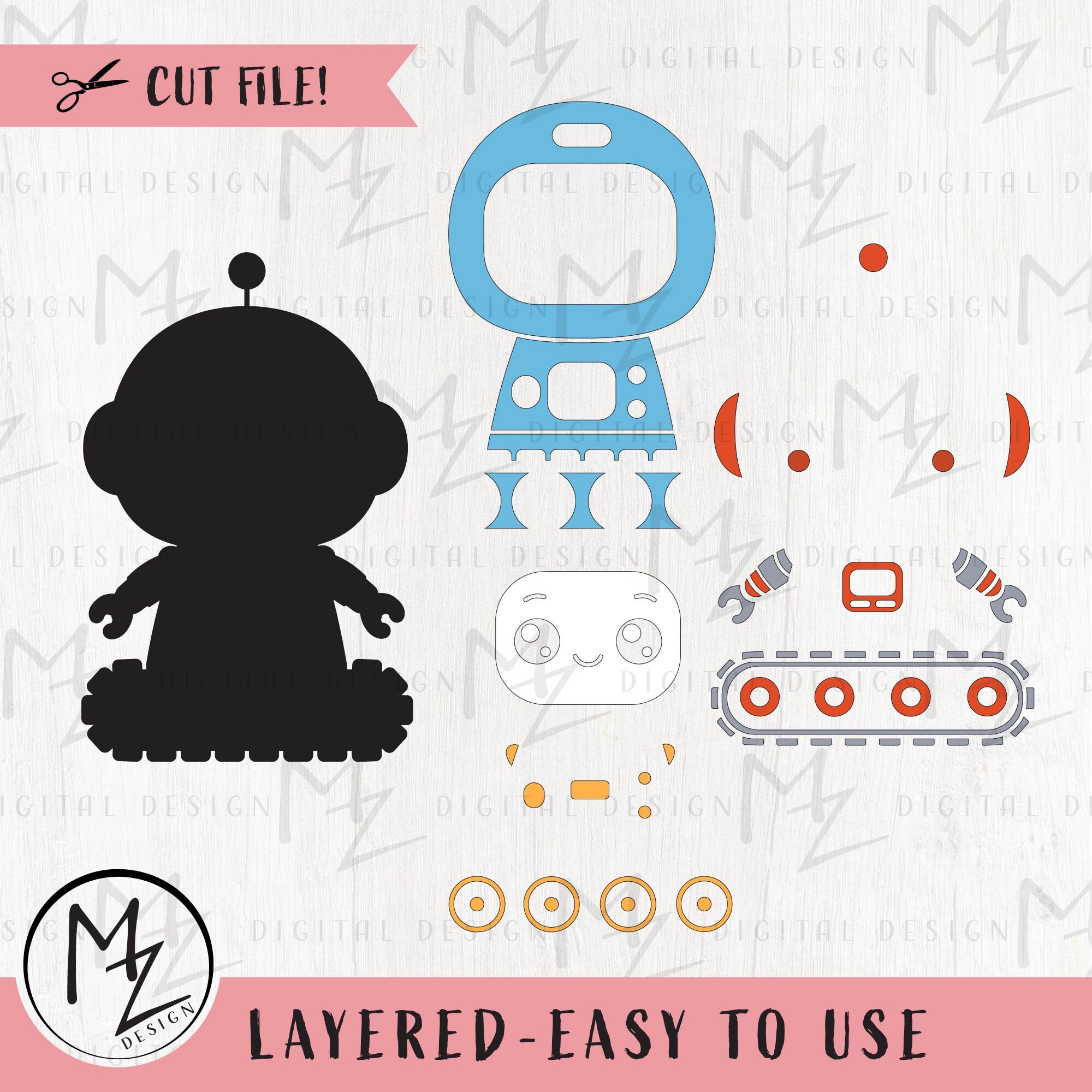 Robot SVG Cute Tracked Robot Layered Cut File Cricut Silhouette Kids ...