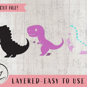 Cute T-rex SVG Layered Cut File Dinosaur Birthday Party Tyrannosaurus ...