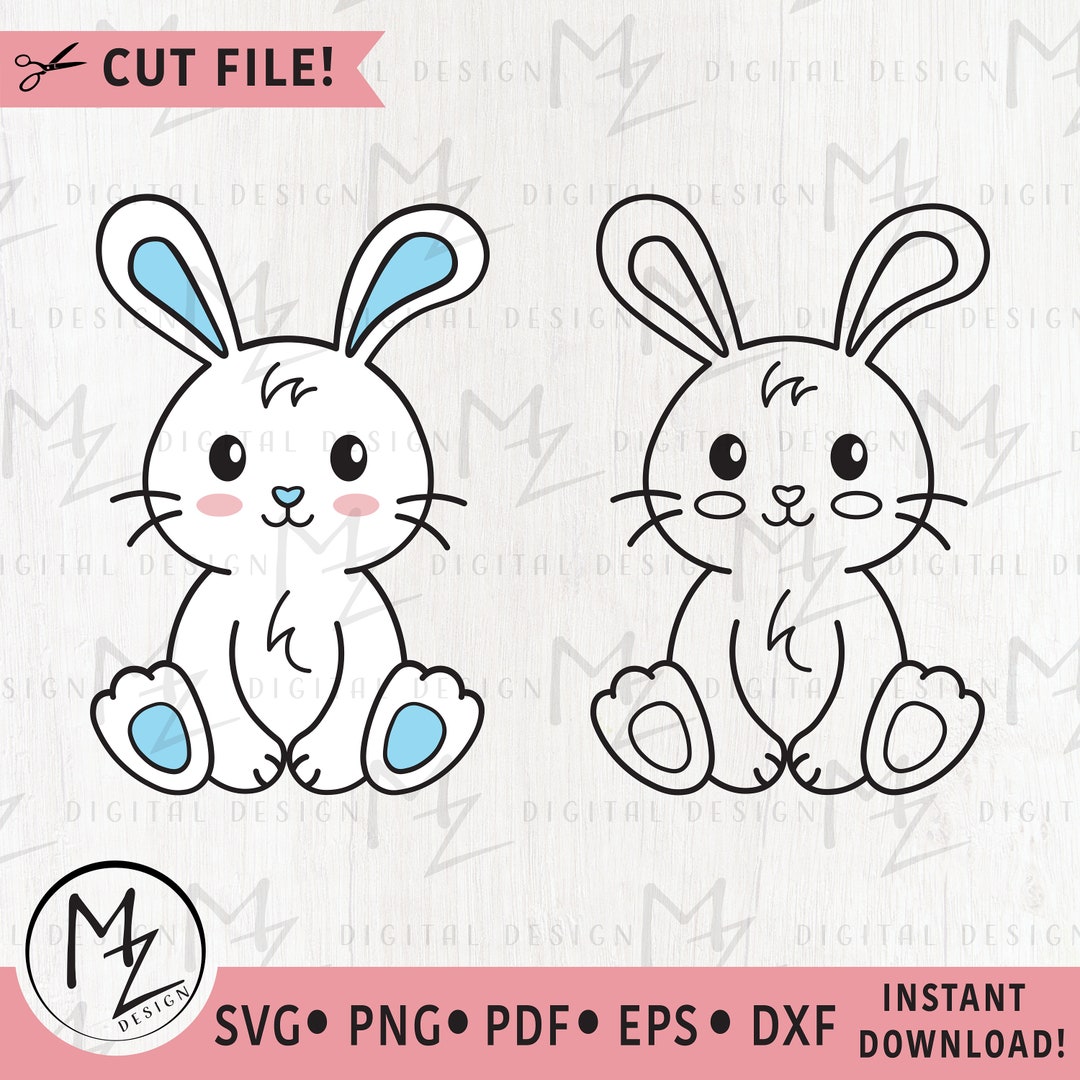 Bunny SVG Cute Sitting Rabbit Outline Cut File for Cricut Silhouette ...