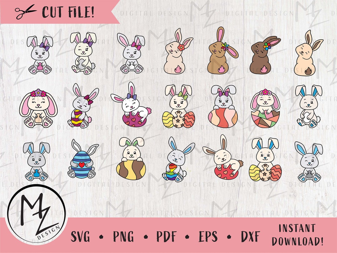 Easter Bunny SVG Bundle Bunny Cut File Cute Baby Rabbit Nursery Baby ...