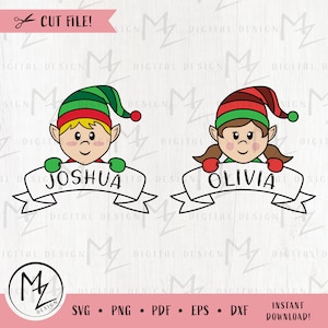 Elf Monogram SVG Christmas Cut File Boy Elf Face Girl Elf Face Text Bar ...