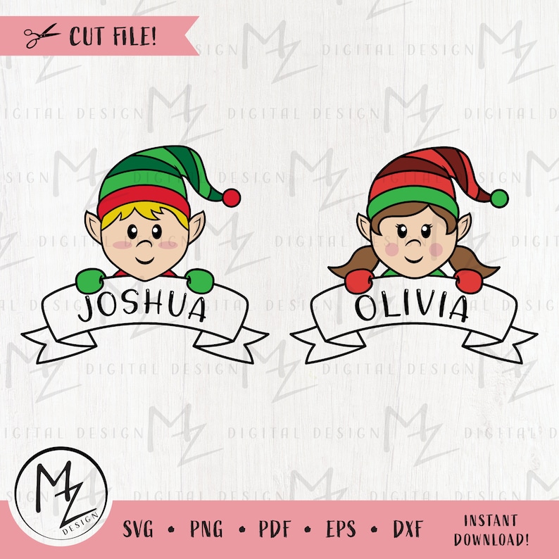 Elf Monogram SVG Christmas Cut File Boy Elf Face Girl Elf Face Text Bar ...