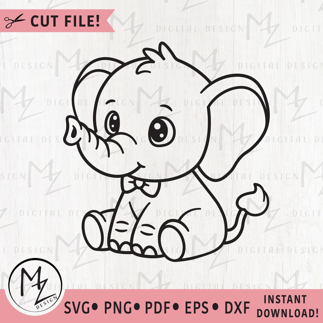 Baby Elephant SVG Cute Elephant Boy Outline Cut File for Cricut ...