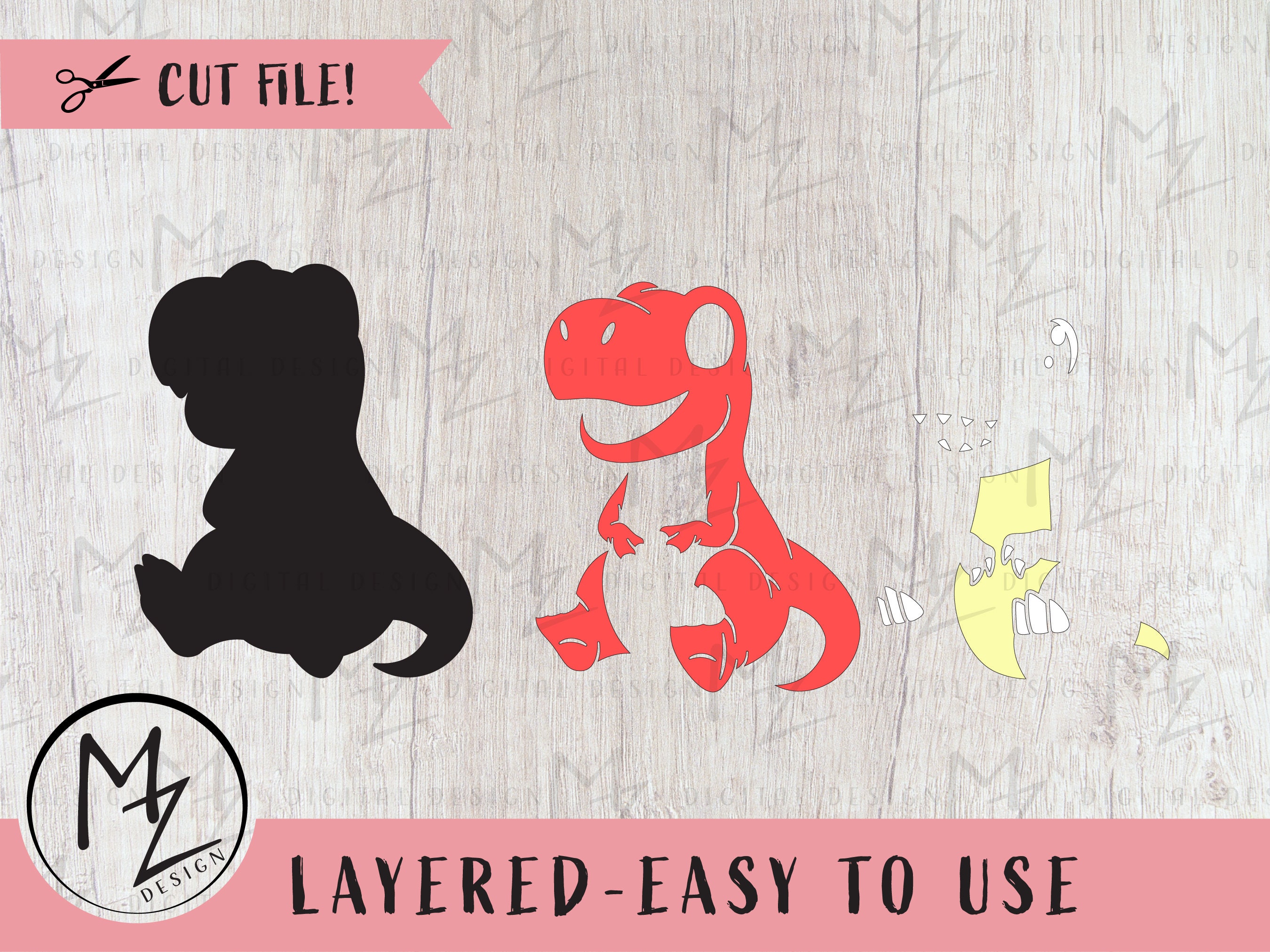 Cute T-rex SVG Layered Cut File Dinosaur Birthday Party - Etsy