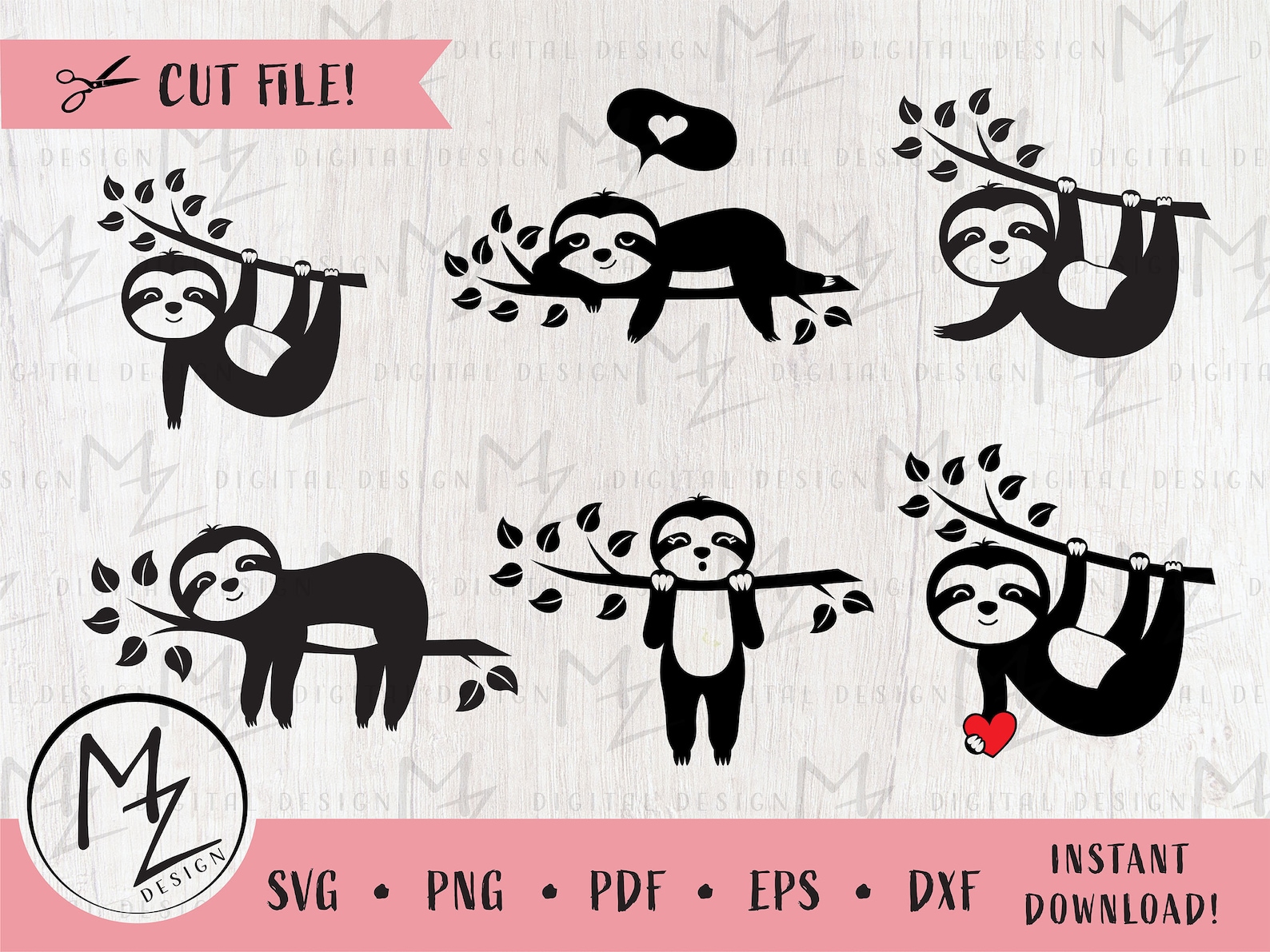 Sloth SVG Bundle Cute Baby Sloth Cutting File Funny Lazy - Etsy
