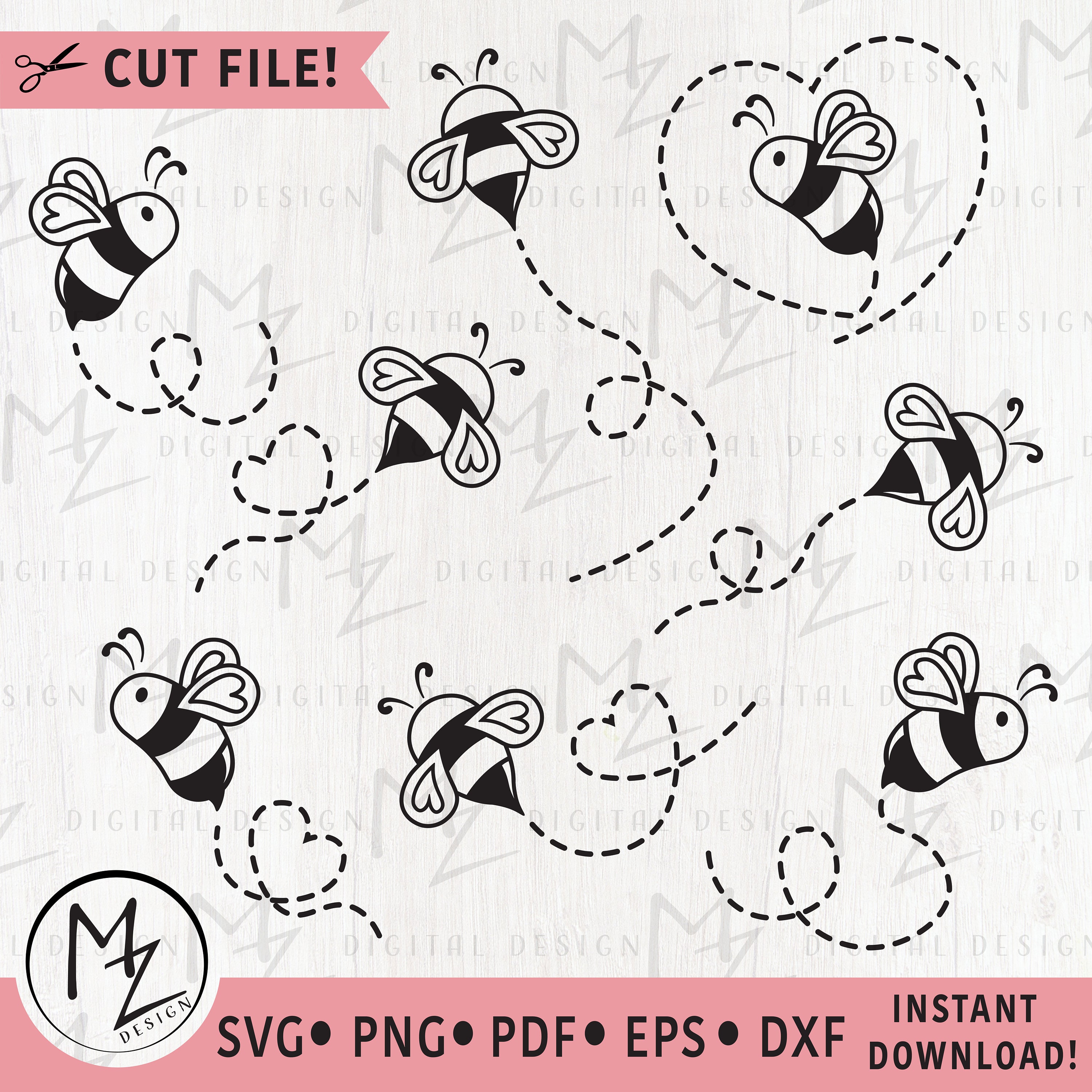 Bee Path Bundle SVG PNG Files for Cutting Machines Digital Honeybee ...