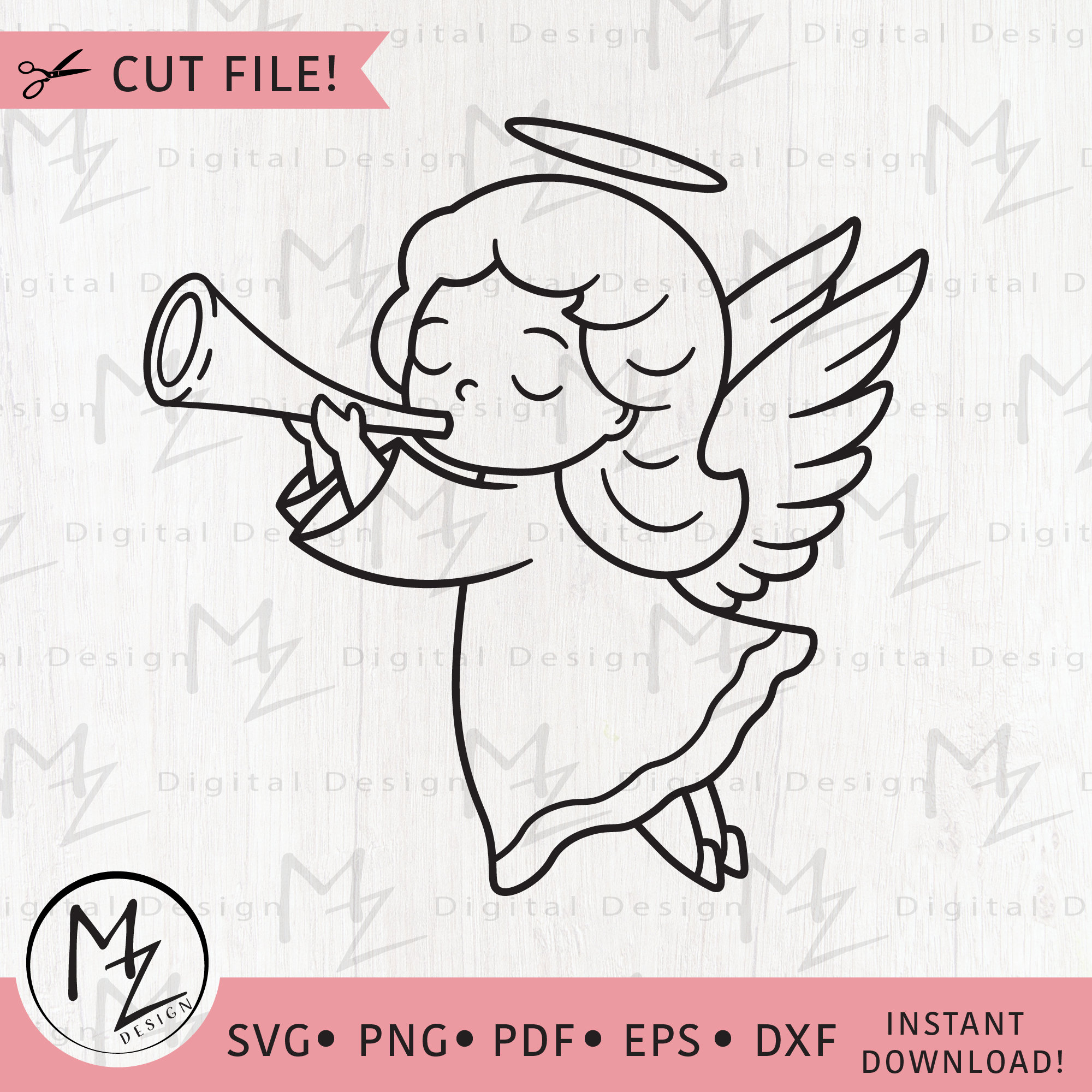 Cute Angel SVG Girl Angel Cut File for Cricut Silhouette Trumpet Angel ...