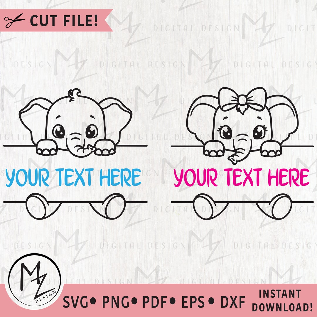 Elephant Monogram SVG, Split Name Frame Cut File (digital Download) - Etsy