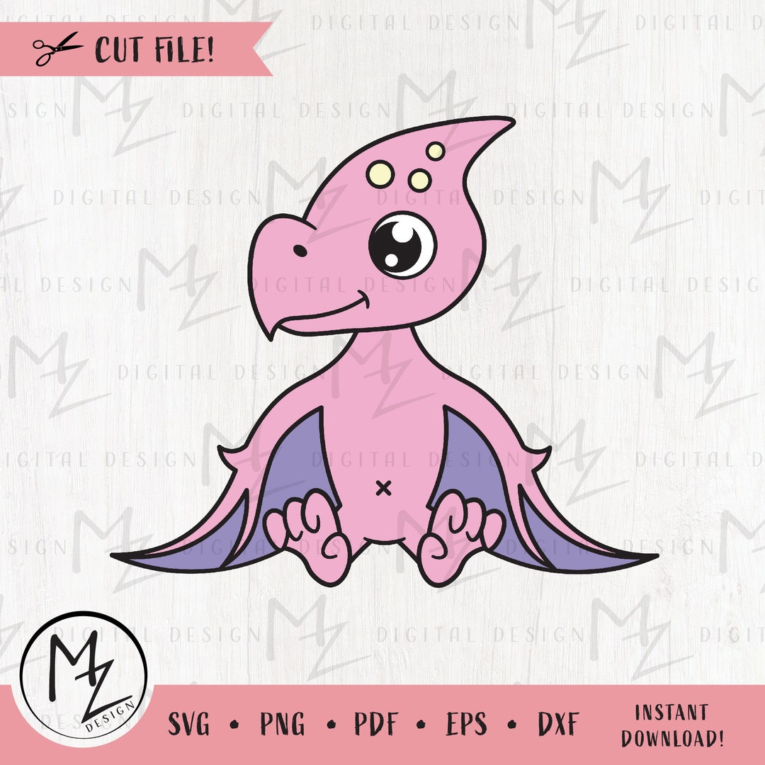 Cute Pterodactyl SVG Layered Cut File Baby Dinosaur Clipart PNG ...