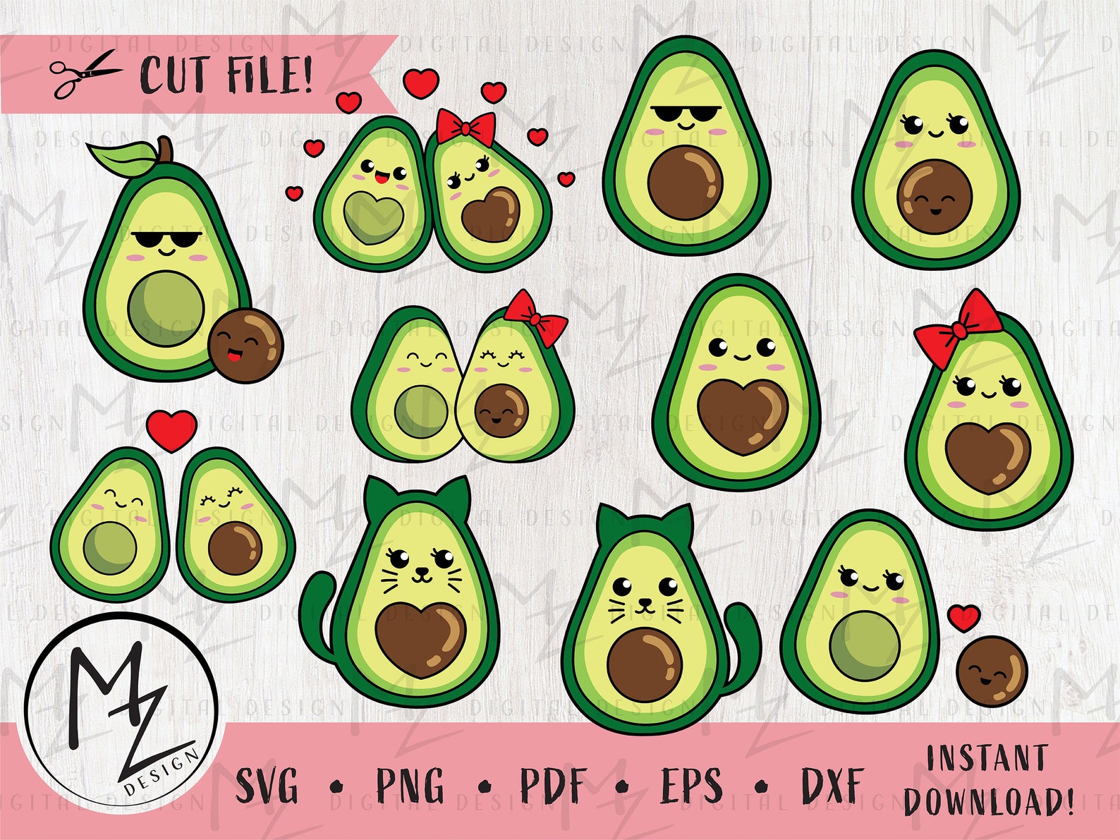 Cute Avocado Bundle Svgmamacado Svgdadacado Svgvalentines - Etsy