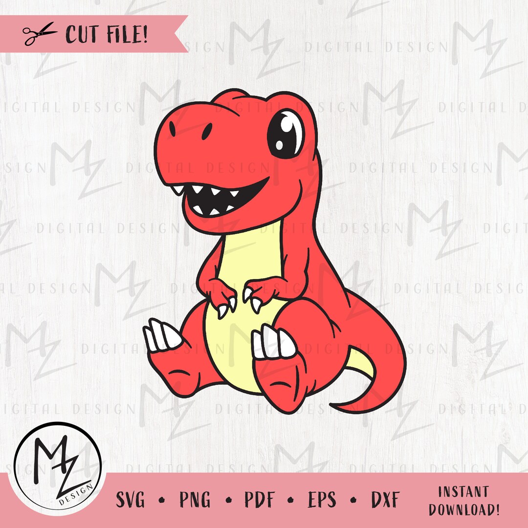 Cute T-rex SVG Layered Cut File Dinosaur Birthday Party Tyrannosaurus ...