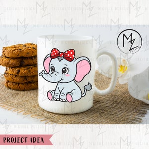 Baby Elephant SVG Cute Elephant Girl With a Bow Layered Cut File for ...
