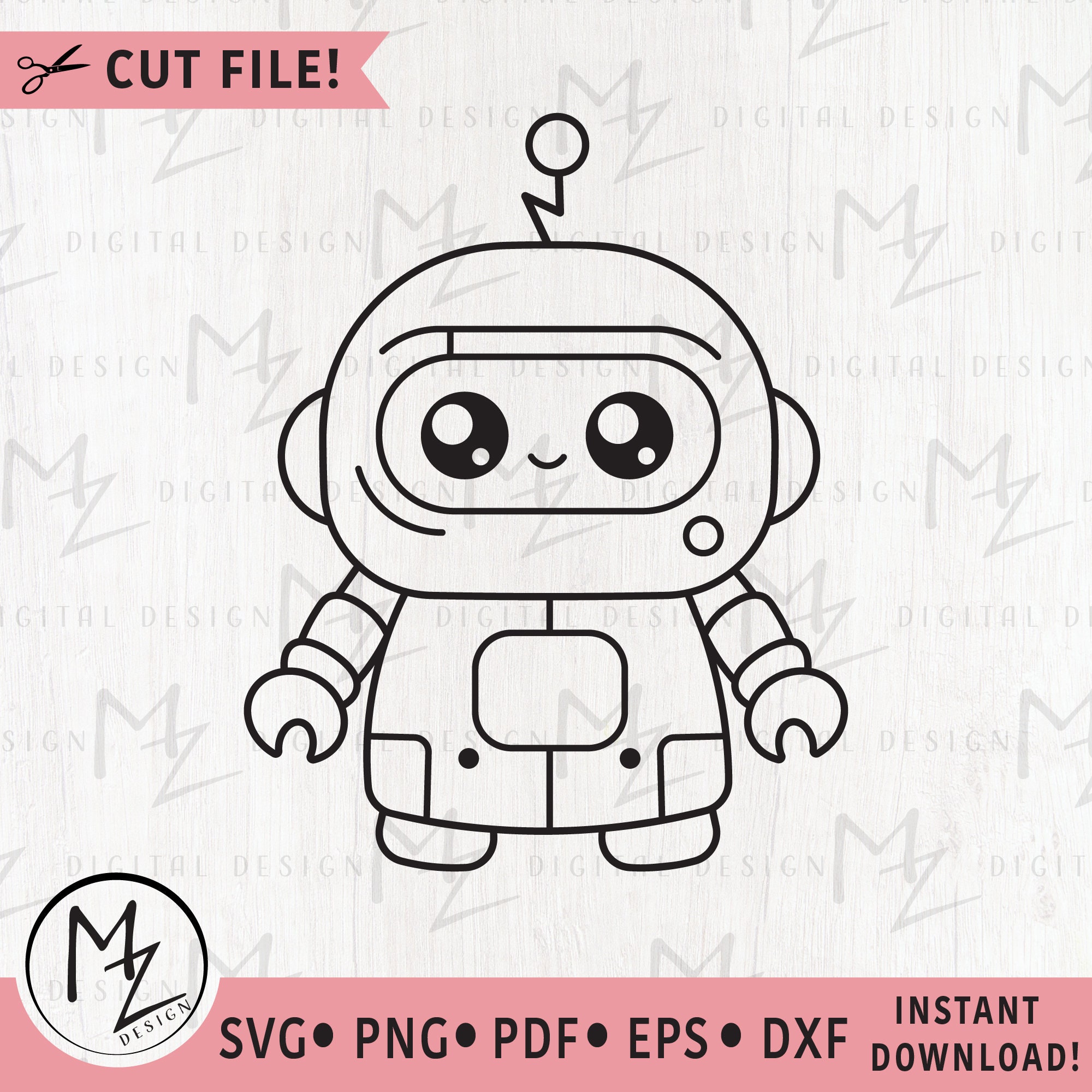 Robot SVG Cute Little Boy Robot Outline Cut File Cricut Silhouette Kids ...