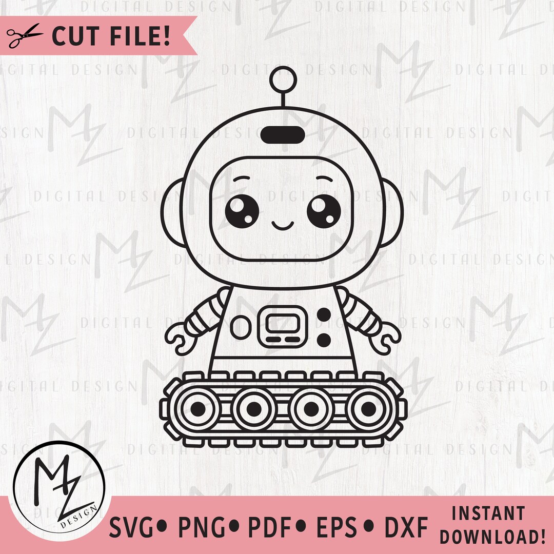 Robot SVG Cute Tracked Robot Outline Cut File Cricut Silhouette Kids ...