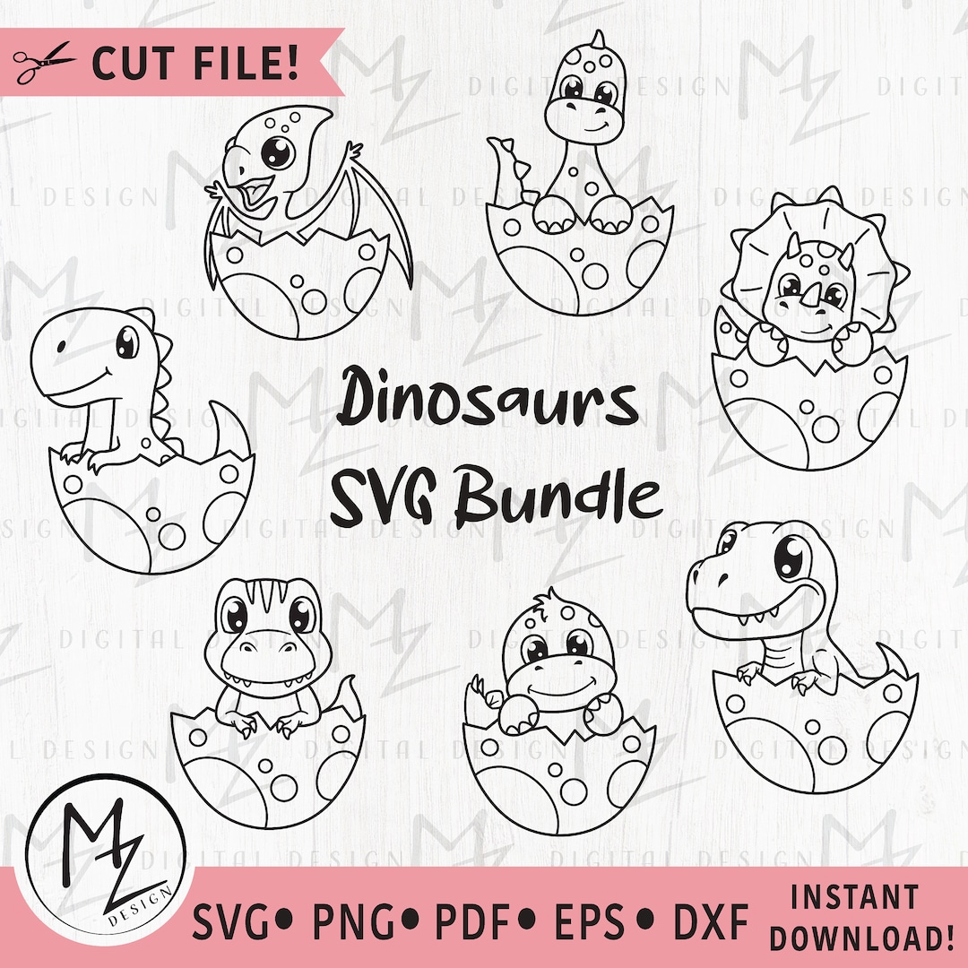 Baby Dinosaur SVG Bundle: T-rex, Brontosaurus, Stegosaurus (cut Files ...