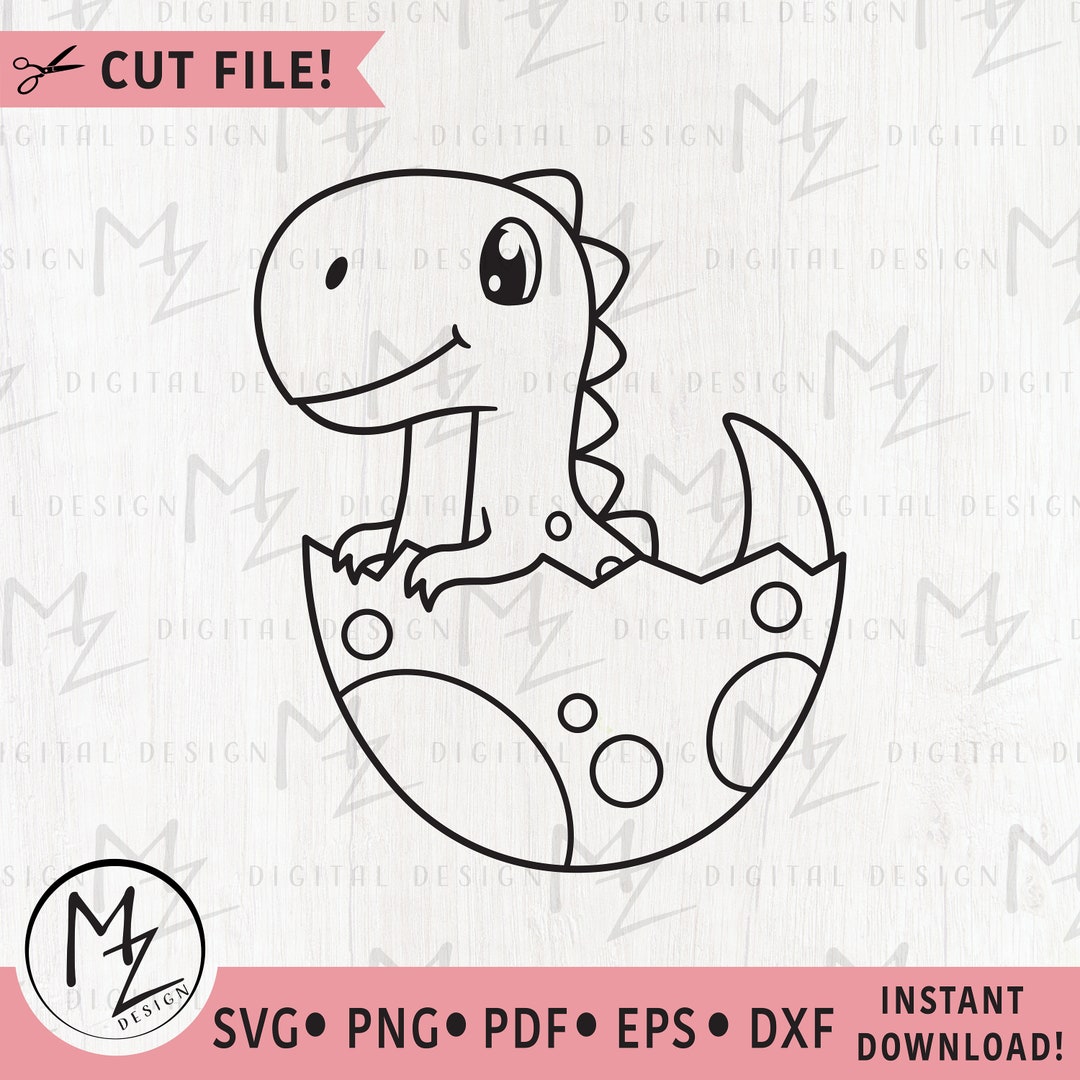 Baby Dinosaur SVG Outline Cut File for Cricut Silhouette Cute Dino in ...