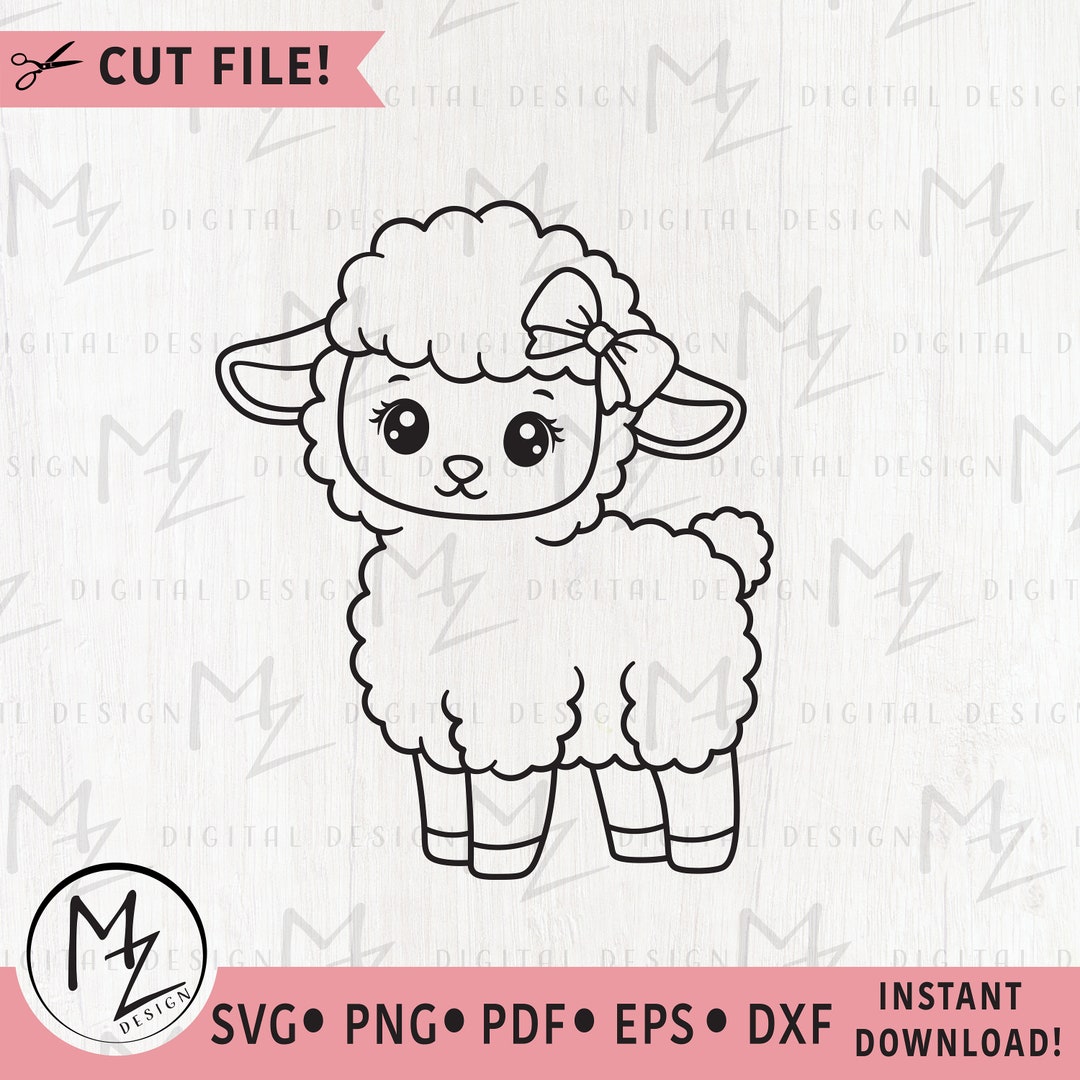 Cute Lamb SVG Lamb With Bow Baby Sheep Farm Animal Outline Cut File ...